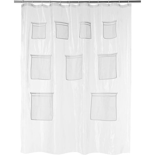 8-Gauge PEVA Shower Curtain or Liner with Mesh Storage Pockets - Bed ...