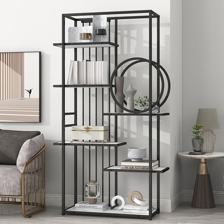 6 Tiers Home Office Bookcase Open Bookshelf with Metal Frame, Living ...
