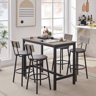 5 Pieces Bar Set with 4 Bar stools PU Soft seat with backrest - Bed ...