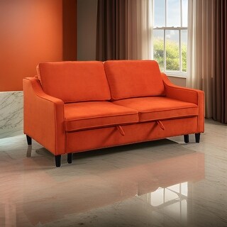 Katy 72 Inch Sleeper Sofa, Convertible Pull Out Bed, Wood, Orange ...