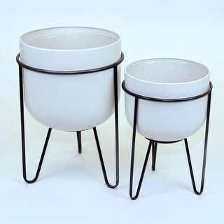 White Metal Containers On Black Frames Planters (Set Of 2) - Bed Bath ...