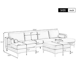 Sectional Sofa Reversible Chaise Lounge Couch Velvet Padded 4 Seater ...