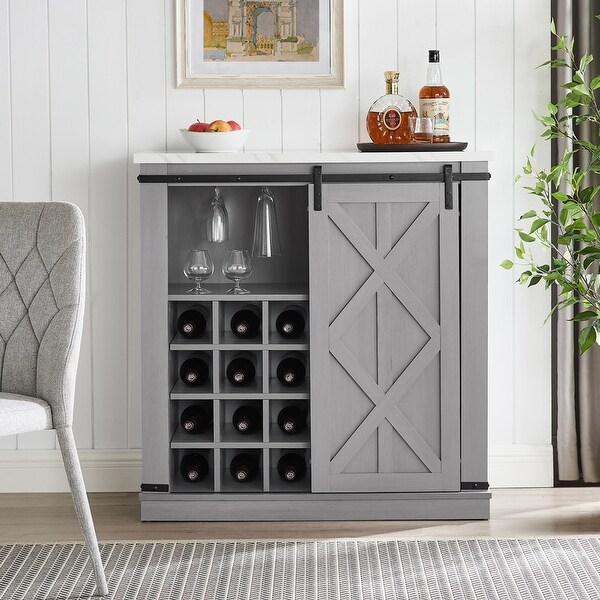 37 in. Barn Door Buffet Bar Cabinet with Wine Rack On Sale Bed Bath Beyond 34527246