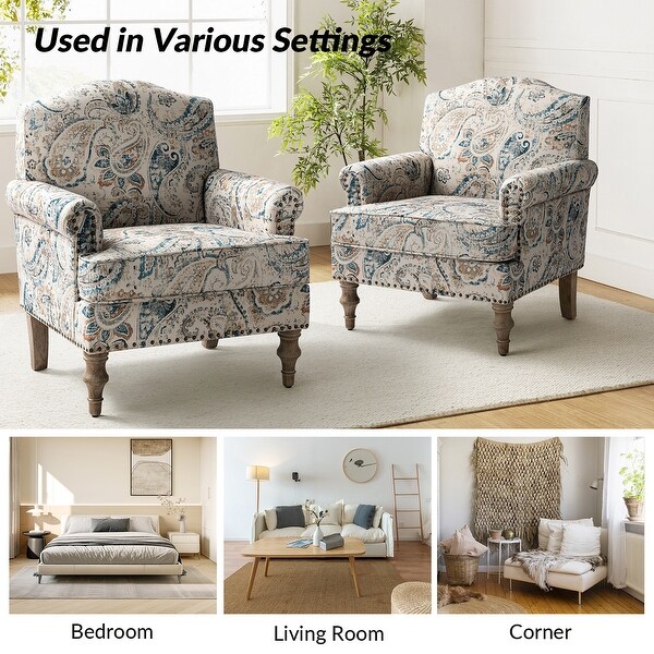 Yahweh Farmhouse Nailhead Armchair with Rolled Arms by HULALA HOME Set of 2 On Sale Bed Bath Beyond 37248195