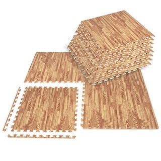 Wood Grain Foam Floor Mats, 25 Tiles with Borders for Durable ...