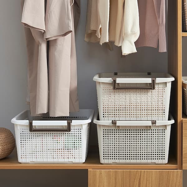 HANAMYA Stackable Storage Basket Organizer with Handle | Storage Bin ...