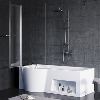 Yulika 66 Inch Alcove Acrylic Freestanding Bathtub Contemporary Soaking ...