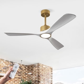52 Inch 3 Rod Solid Wood Ceiling Fan With Light Kit Dimmable LED, DC 6 ...