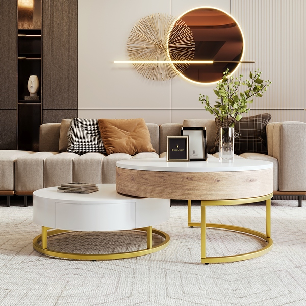 31.5 Round Nesting Lift top Coffee Table with Drawers and Metal Base On Sale Bed Bath Beyond 40155600