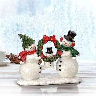 10" Resin Snowman Family W/Kid In Wreath - Bed Bath & Beyond - 36560752