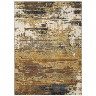 3' X 5' Gold Brown Rust Grey Blue And Beige Abstract Power Loom Stain ...