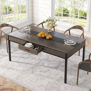 Dining Table for 6 People, Wood Dining Room Table with Big Drawer - Bed ...