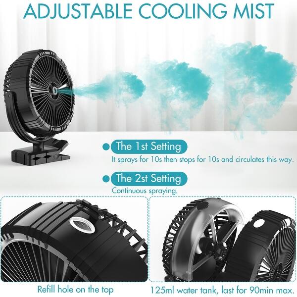 8 in. 10000mAh Battery Misting Fan Rechargeable with Clip and Timer ...
