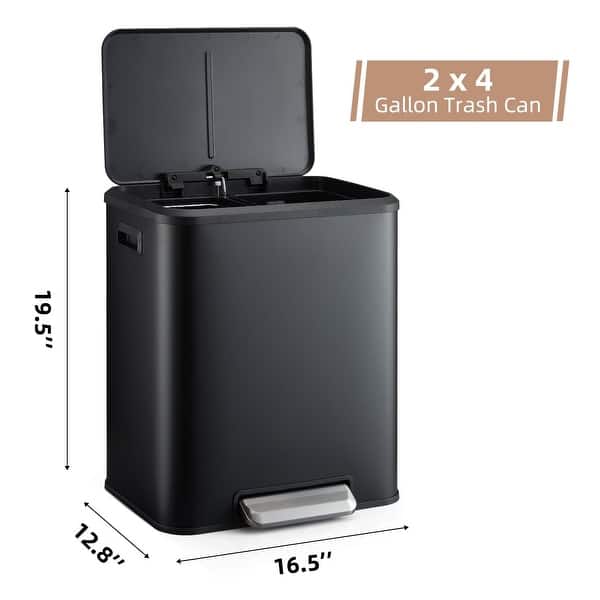 Dual Bin Rectangular Trash Can, Stainless Steel Waste Bin with Lid ...