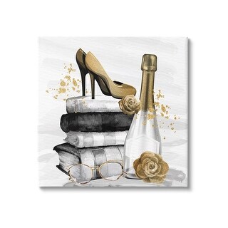 Stupell Trendy Fashion Heels Book Stack Dazzling Champagne Canvas Wall ...