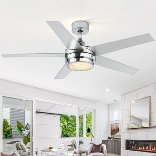 52 in. Indoor Integrated LED Chrome Ceiling Fans with Light and Remote ...