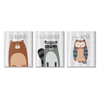 Stupell Be Brave Grow Wise Animal Motivation Bear Owl 3pc Multi Piece ...