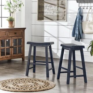 Ashby Saddle Seat Backless Wood Counter Stools, Set of 2, Antique Denim ...