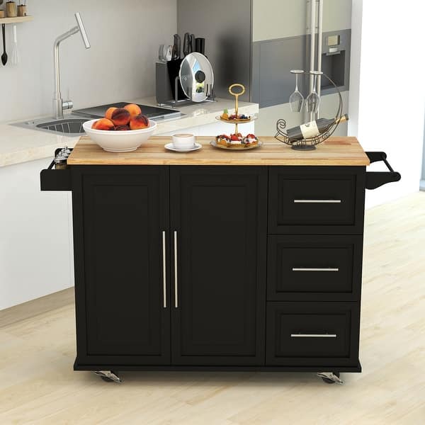 Modern 3-drawer Drop Leaf Rolling Kitchen Island Cart - N/A - On Sale ...