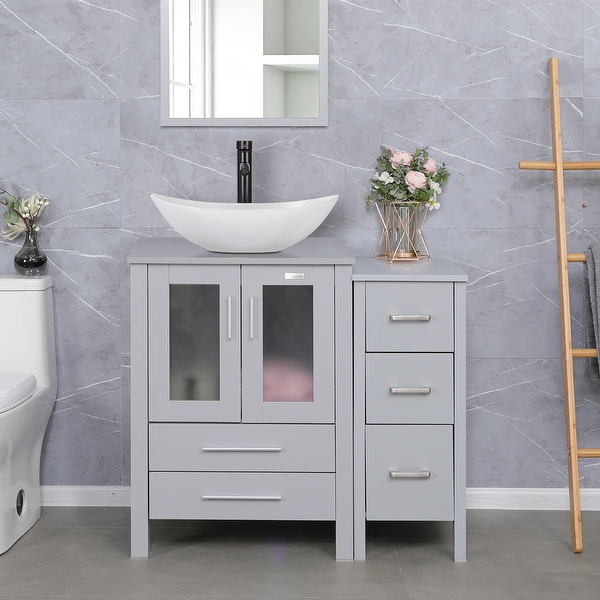 36 Bathroom Vanity Sink Gray Set with Side Cabinet Vessel Sink Faucet Combo On Sale Bed Bath Beyond 37720633