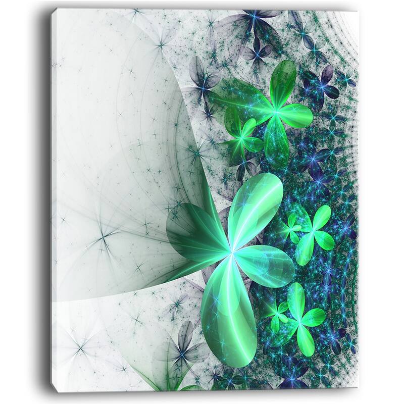 Designart Sparkling Green And Blue Fractal Flower Floral Canvas Art