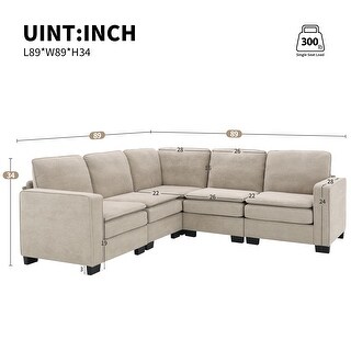 89x89" Plush Velvet L-Shaped Sectional Sofa with Double Cushions, Khaki ...