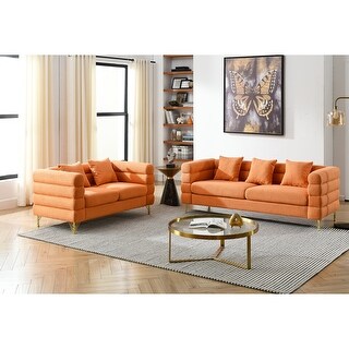 Orange 2-Piece Teddy Sofa Set with 3-Seater and Loveseat - Bed Bath ...