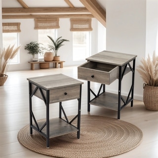 Metal Frame Nightstand with Drawer and Storage Shelf（Set of 2） - Bed ...