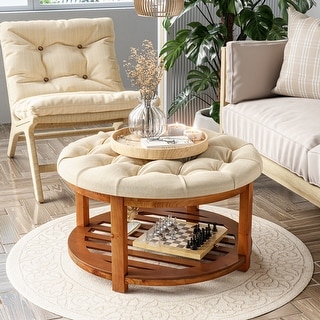 COZAYH Round Wood Coffee Tables with Storage,Rustic Farmhouse Coffee ...