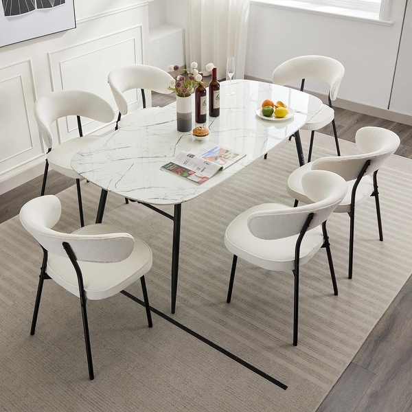 XINMICS Dining Chairs with Curved Backrest Modern Fabric Upholstered Boucle Dining Chair Set of 2 4 6