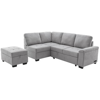 L-shaped Pull-out Sleeper Sectional Sofa Bed with Storage, Reversible Sleeper Sectional Sofa ...