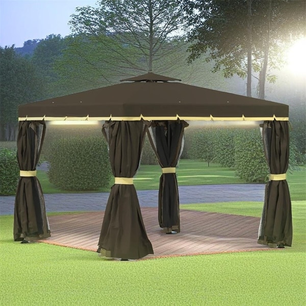 Aluminum Frame Double Roof Outdoor Gazebo with Netting and Curtains ...