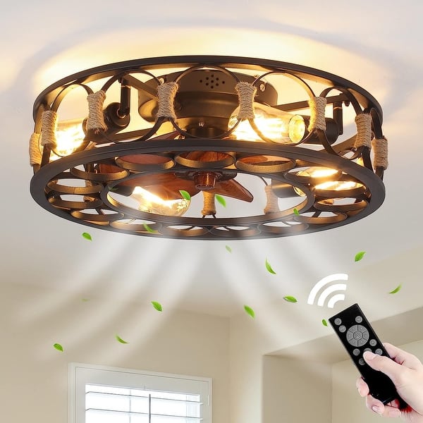 Flush Mount Caged Ceiling Fan 4-Light Enclosed Low Profile Ceiling Fan ... Flush Mount Caged Ceiling Fan 4-Light Enclosed Low Profile Ceiling Fan ...