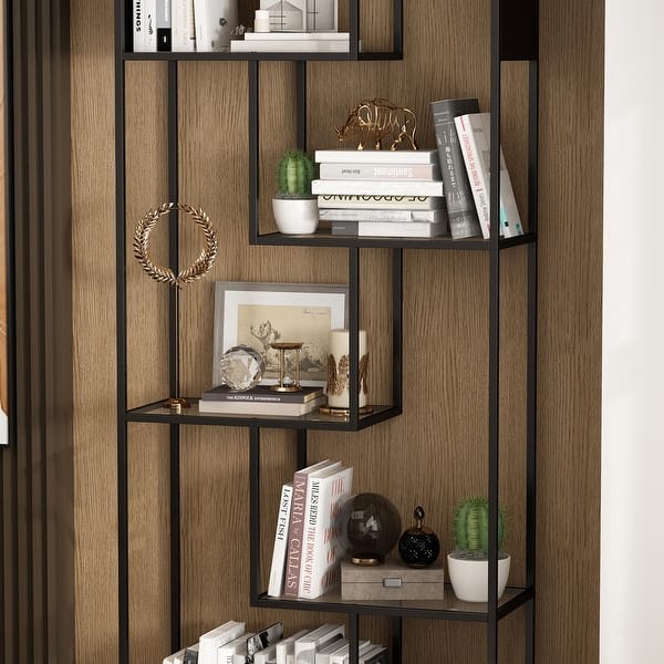 Modern Metal 6-Shelf Bookcase in Black Office Storage Shelves - 31.5 ...