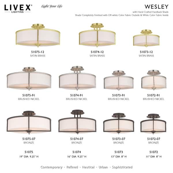 Livex Lighting Wesley 4 Light 19" Wide Semi-Flush Drum Ceiling Fixture ...