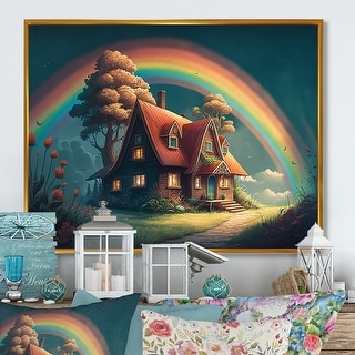 Designart "Cozy Country Cottage Under The Rainbow II" Lake House ...