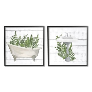 Stupell Rustic Botanical Herbs Bathroom Sink Bathtub Ferns Framed Wall ...