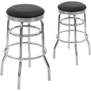Faux Leather Backless Bar Stool with Chrome Frame, Set of 2,Black - Bed ...
