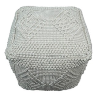 White Woolen Hand Woven Square Pouf, Footstool, Ottoman, Side Table ...