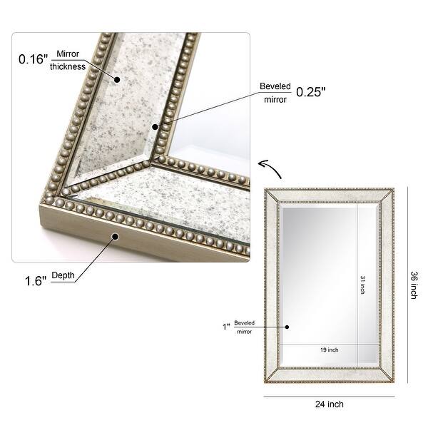 Champagne Bead Beveled Rectangular Wall Mirror - Clear - Bed Bath ...
