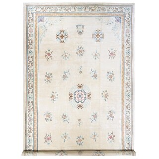 Shahbanu Rugs Ivory Vintage Chinese Ming Dynasty Hand Knotted Full Pile ...