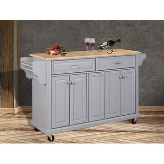 Natural Wood Top Kitchen Island,Storage Isladn with Drawers and Cabinet ...