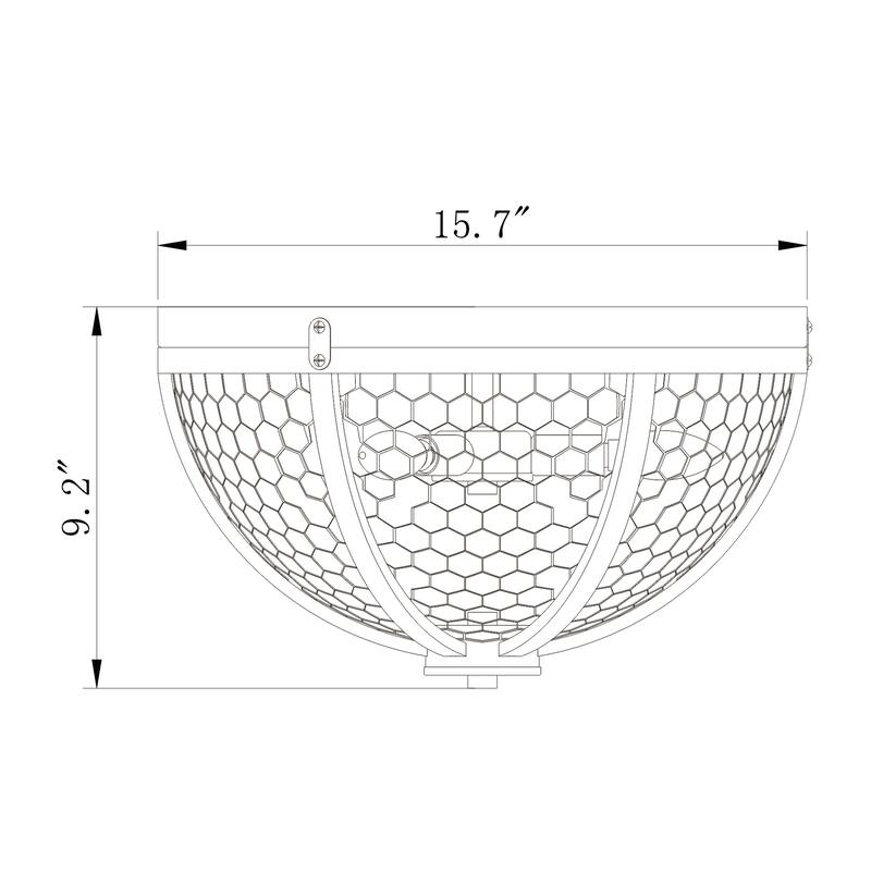 Clayton Rustic Wood Grain 3-Light Metal Bowl Mesh Shade Flush Mount ...