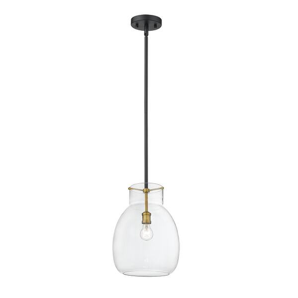 Bella 1 Light 12 inch Matte Black + Olde Brass Pendant Light - Bed Bath ...
