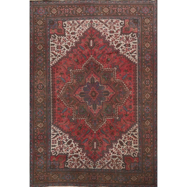 Red Traditional Tabriz Persian Living Room Area Rug Wool Hand-knotted ...