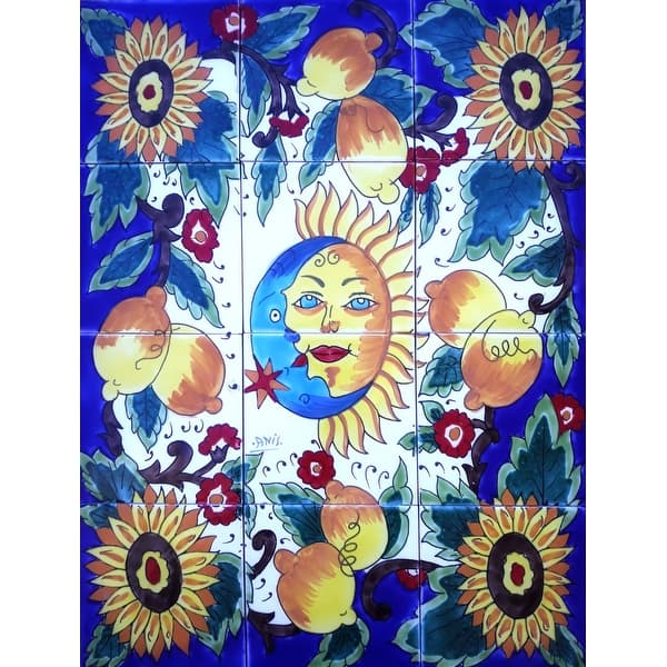 18in x 24in Unique Design Smiling Sun Wall Mural 12 Ceramic Tile Set ...
