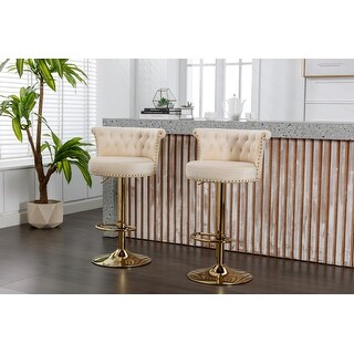 2 Pc Velvet Ergonomic Swivel Adjustable Bar Stools with Nailheads - Bed ...