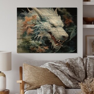Designart "China Art Jade Dragon II" Chinese Print on Natural Pine Wood ...