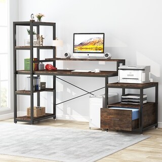 Tribesigns Large Computer Desk with Storage Shelves and Drawer, Long ...