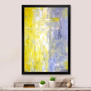 Designart "Yellow And Gray Merging Abstract XII" Modern Framed Wall Art ...